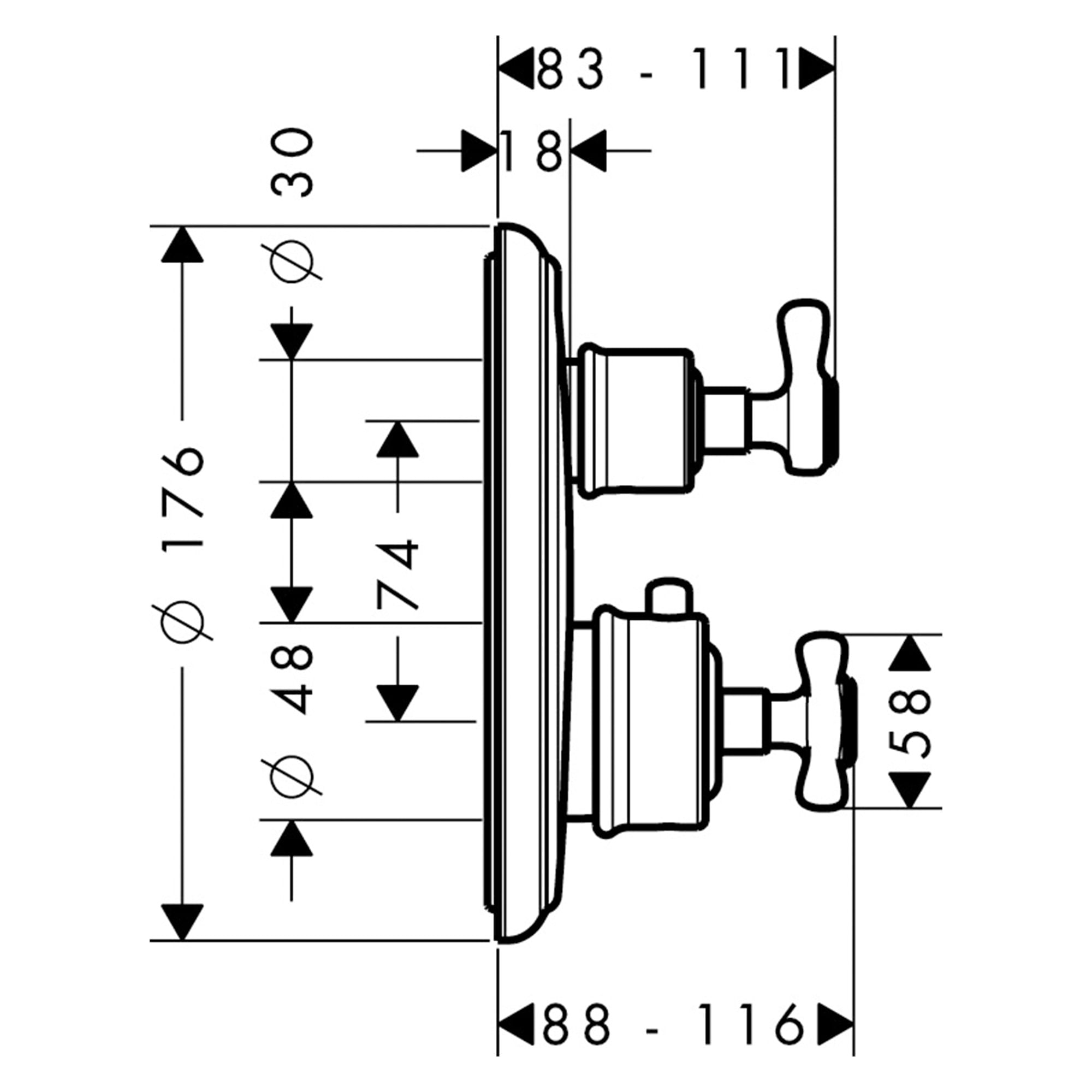 Embellecedor de termostato de tina Montreux con llave de pas - MK